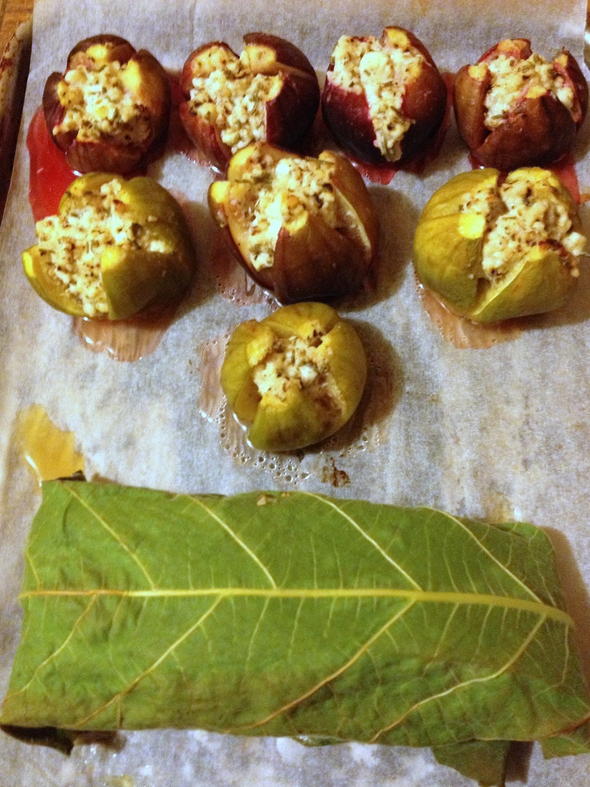 Keep the Peas: KING SALMON IN FIG LEAVES, ROASTED FETA-STUFFED FIGS