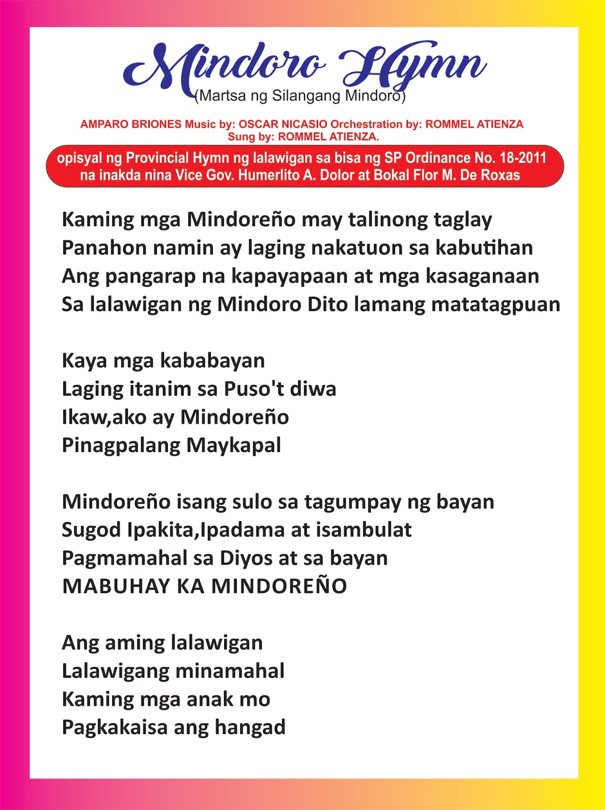 Mellec Computer Center Educational Blog: Mindoro Oriental Hymn