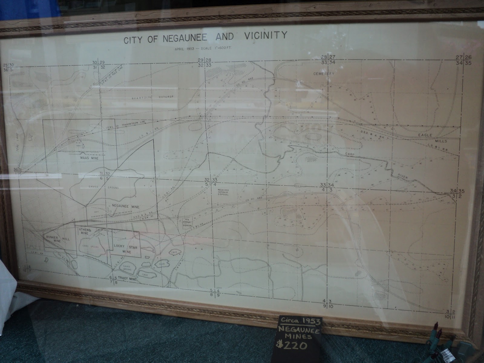 The UP's most creative frame shop: 1953 Negaunee Mine Map - AUTHENTIC