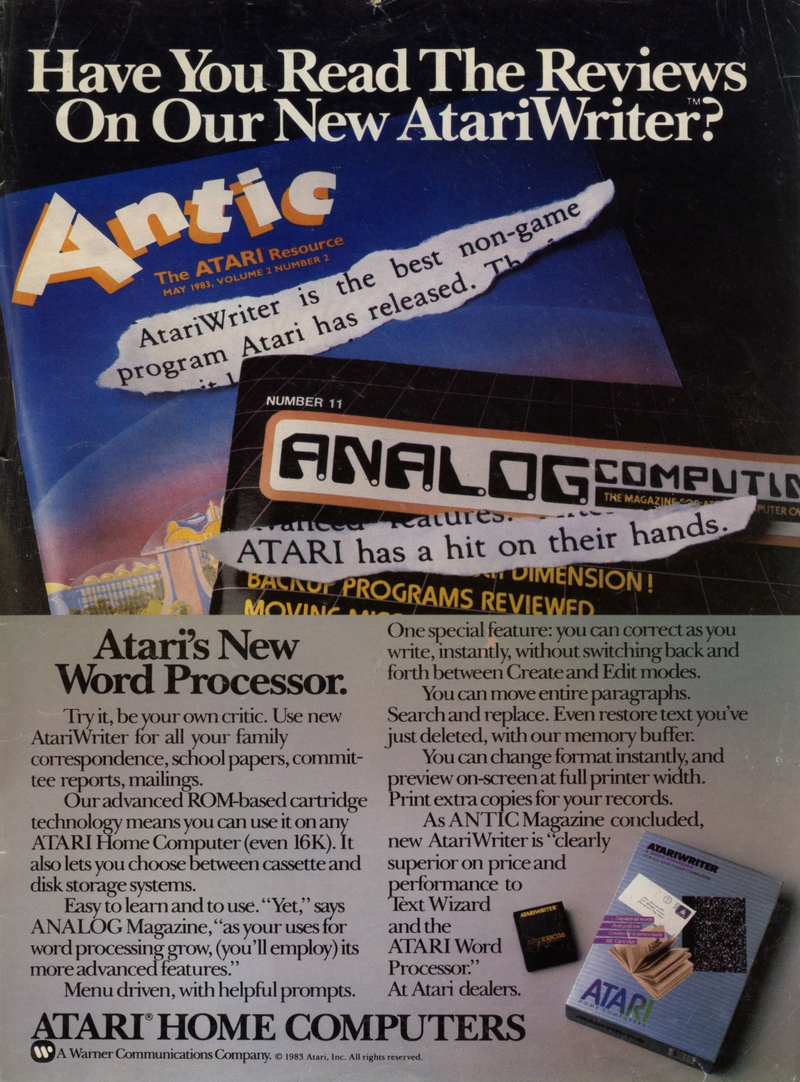 1983 Atari Connection Atari's Word Processor AtariWriter