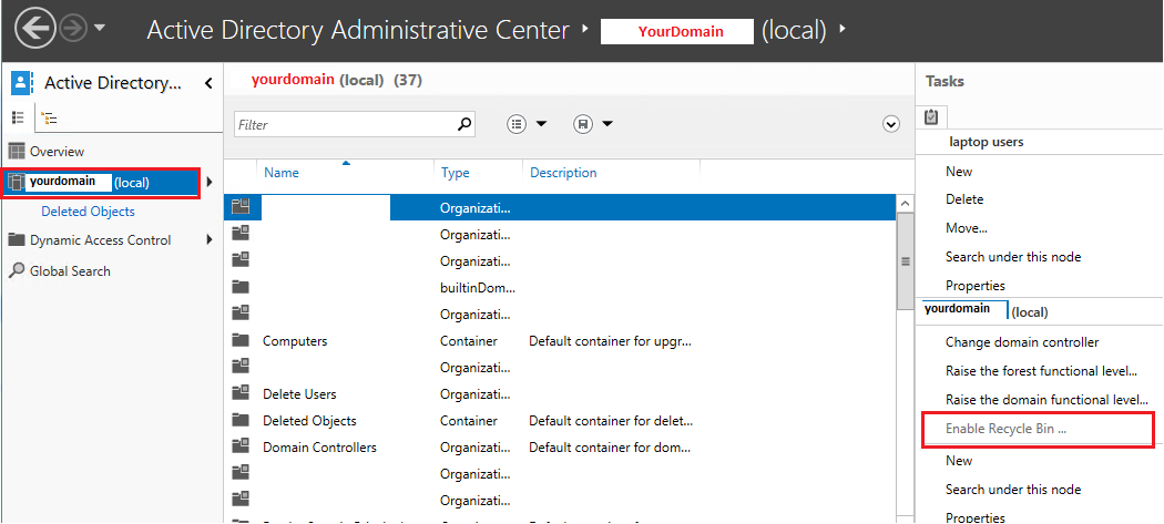 Techies Sphere: How to enable Active Directory Recycle Bin?
