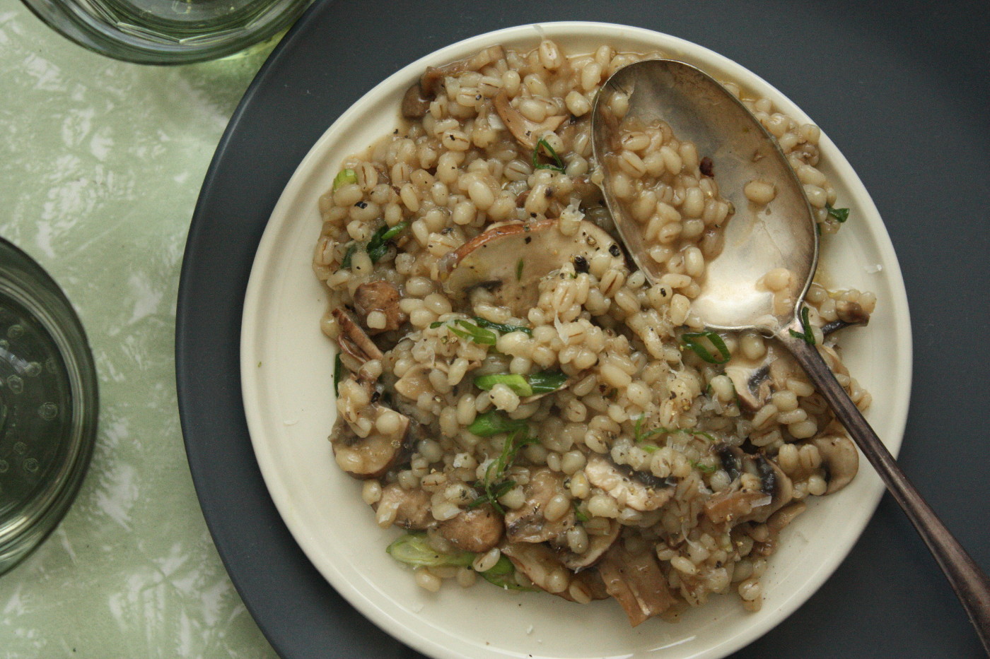 food by jessica: Pearl Barley Risotto with Mushrooms and Spring Onions