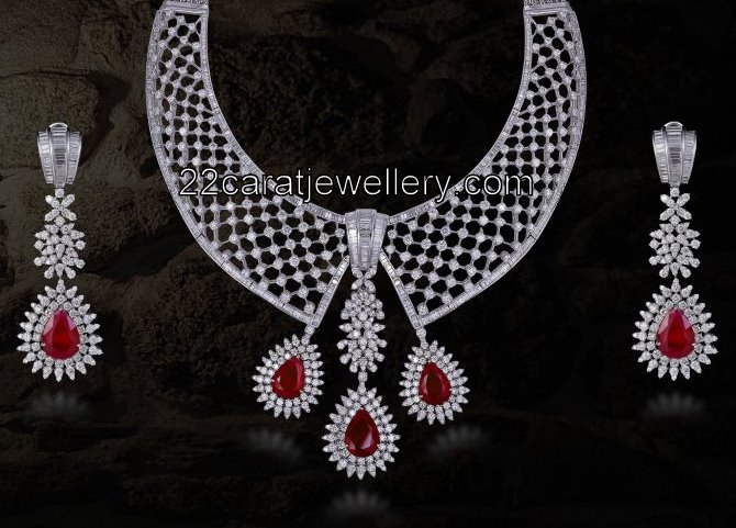 Diamond Heavy Necklace with Silver Rhodium - Jewellery Designs
