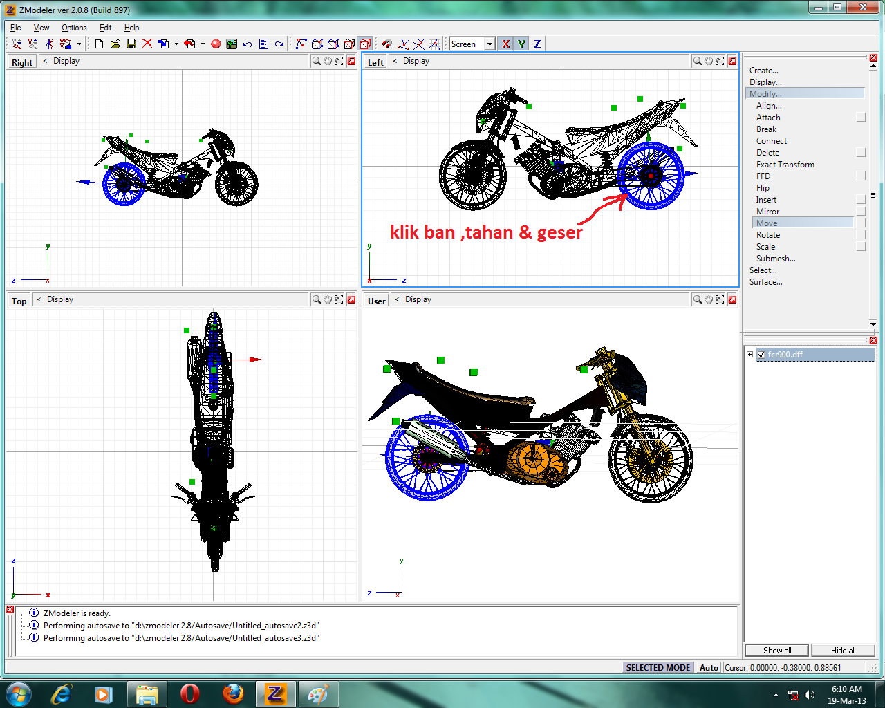 tutorial zmodeler: ZMODELER : cara memindahkan roda / majuin ban