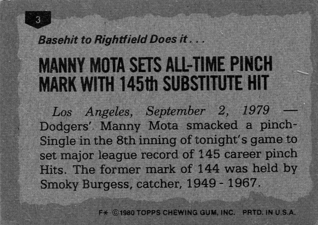 Dodgers Blue Heaven: This Day in Dodger History: Manny Mota's Record ...
