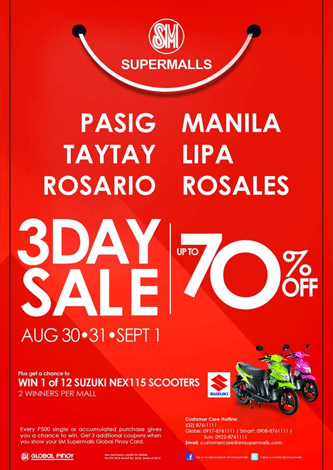 Manila Shopper: SM Malls 3-day SALE: Aug 30 - Sept 1 2013