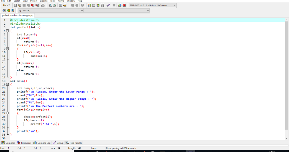 Perfect Numbers In A Range In C Language