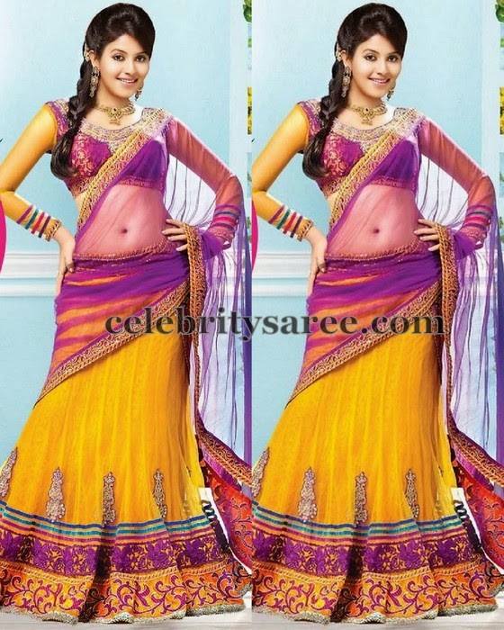 Anjali in Purple Yellow Half Saree - Saree Blouse Patterns