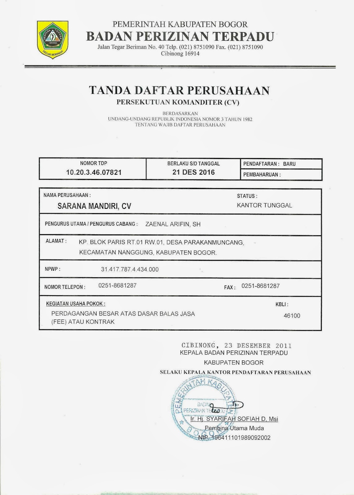 Surat Tanda Daftar Perusahaan