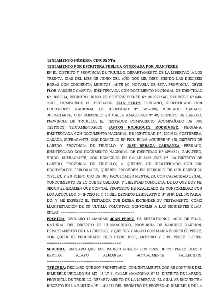 Modelo De Testamento Olografo