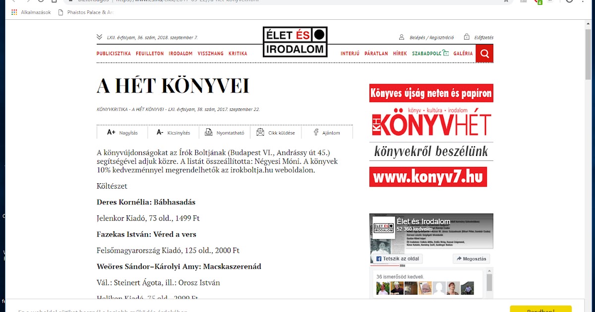 Varga Géza írástörténész: Az Élet és Irodalom a hét nyelvészeti könyveként említi a Magyar ...