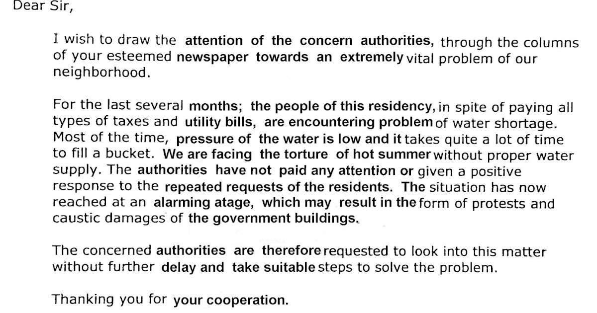 Education Is The Key To Success: Formal Letter To The Editor Of Newspaper - Complaint Against ...