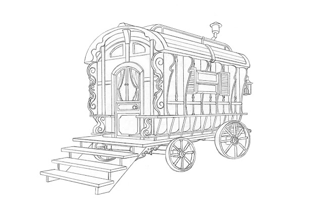Gypsy Caravan Wagon Drawings Sketch Coloring Page