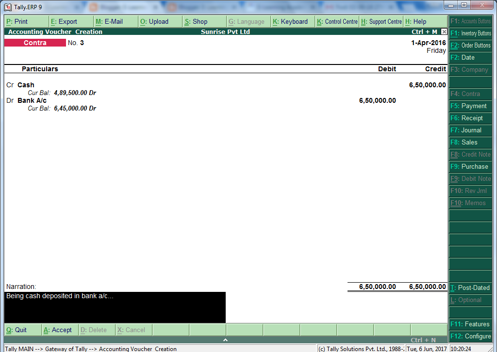 Tally (Contra Voucher)
