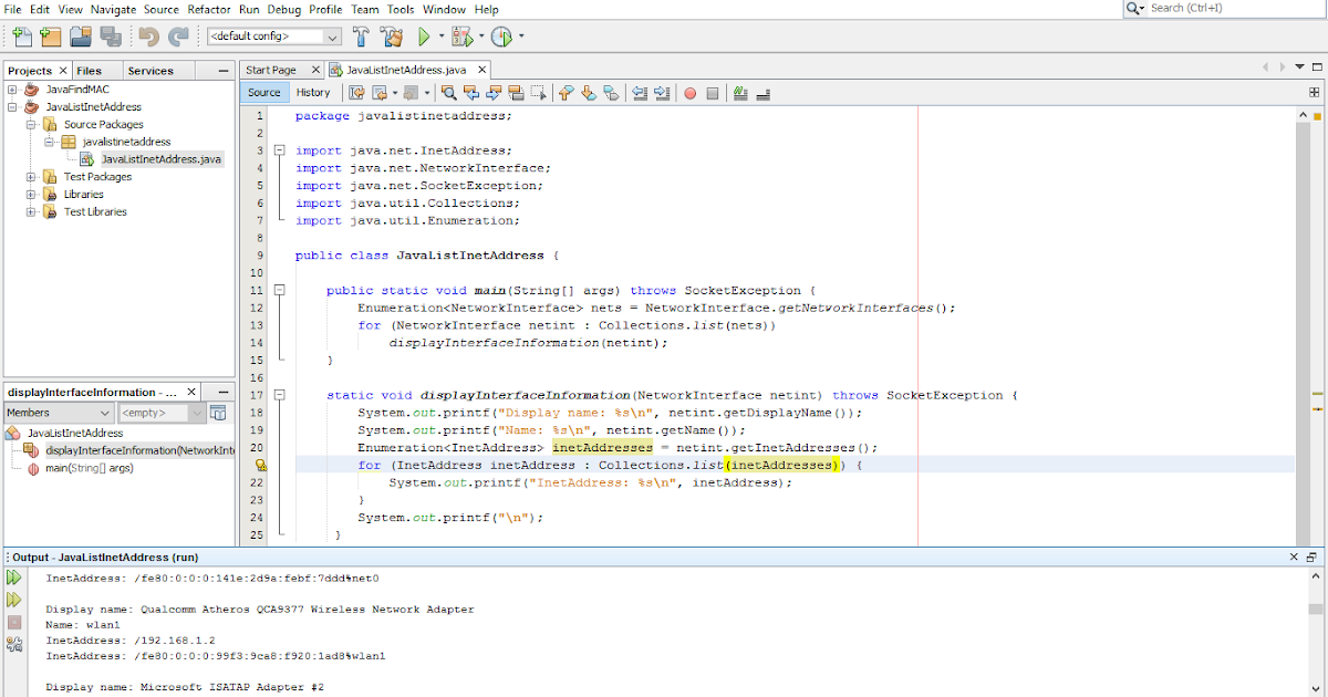 Android Er Java Code To Listing Network Interface Addresses Run On Windows 10