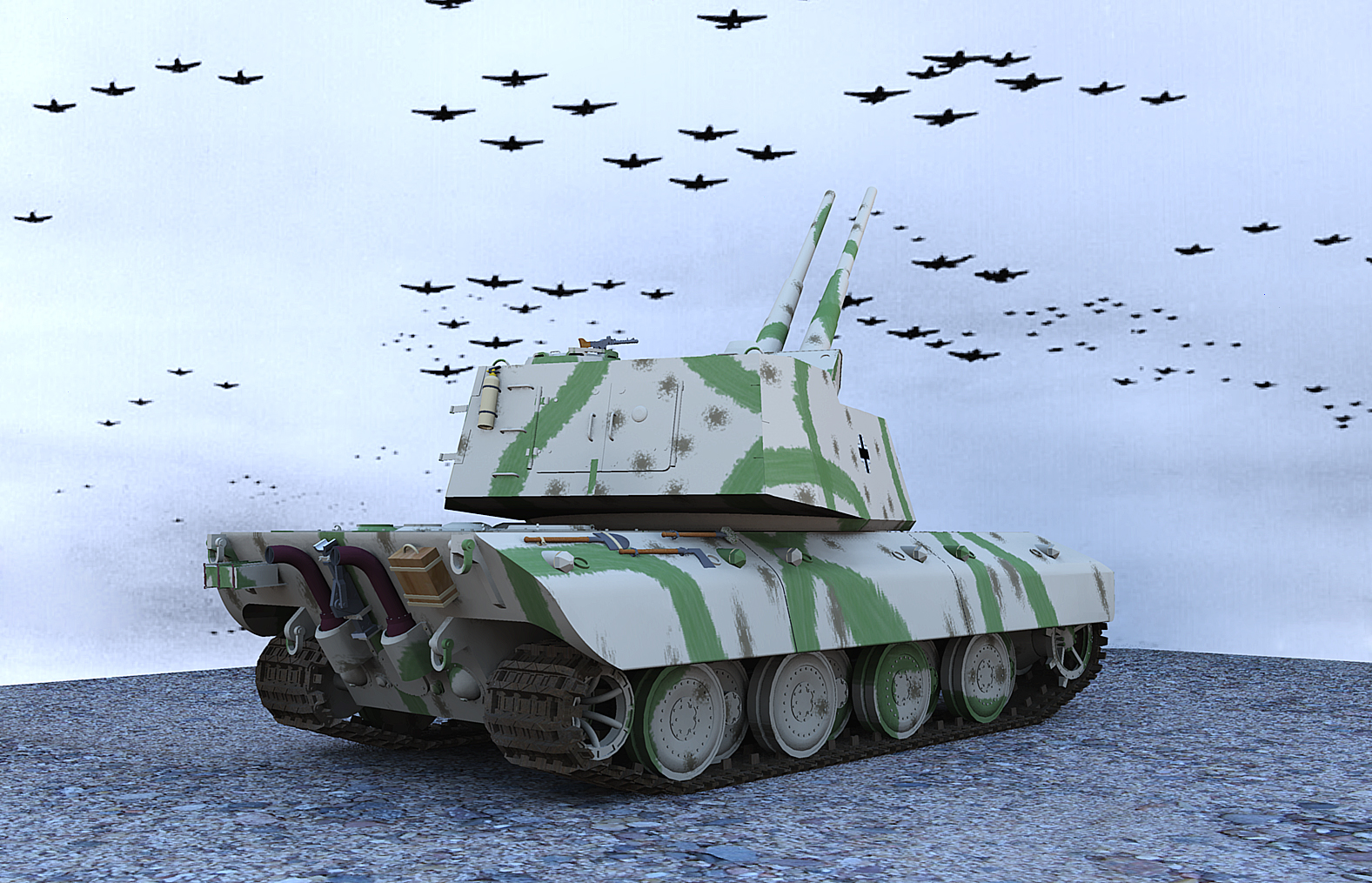 SketchUP Power 草圖力量: E-100 Flakzwilling Tank (E-100 空防計劃戰車)