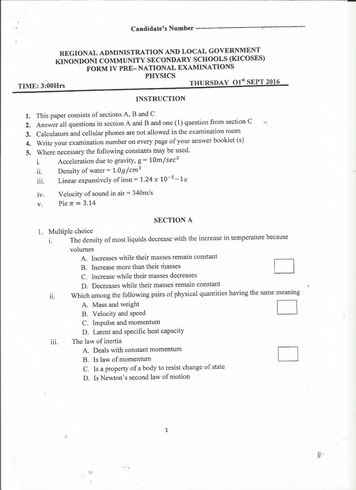 FORM FOUR STUDY NOTES & PAST PAPERS BLOG: PHYSICS FORM IV PRE--NATIONAL ...
