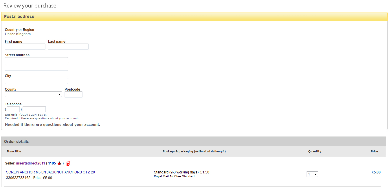 InsertsDirect.com Ltd: Ebay and purchasing with a credit card