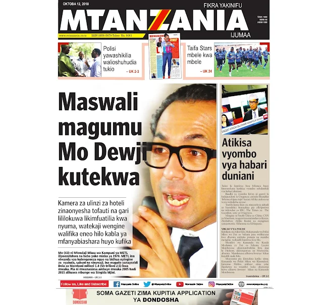 Tanzanian Today's Newspapers MAGAZETI YA LEO Friday 12th October, 2018 ...