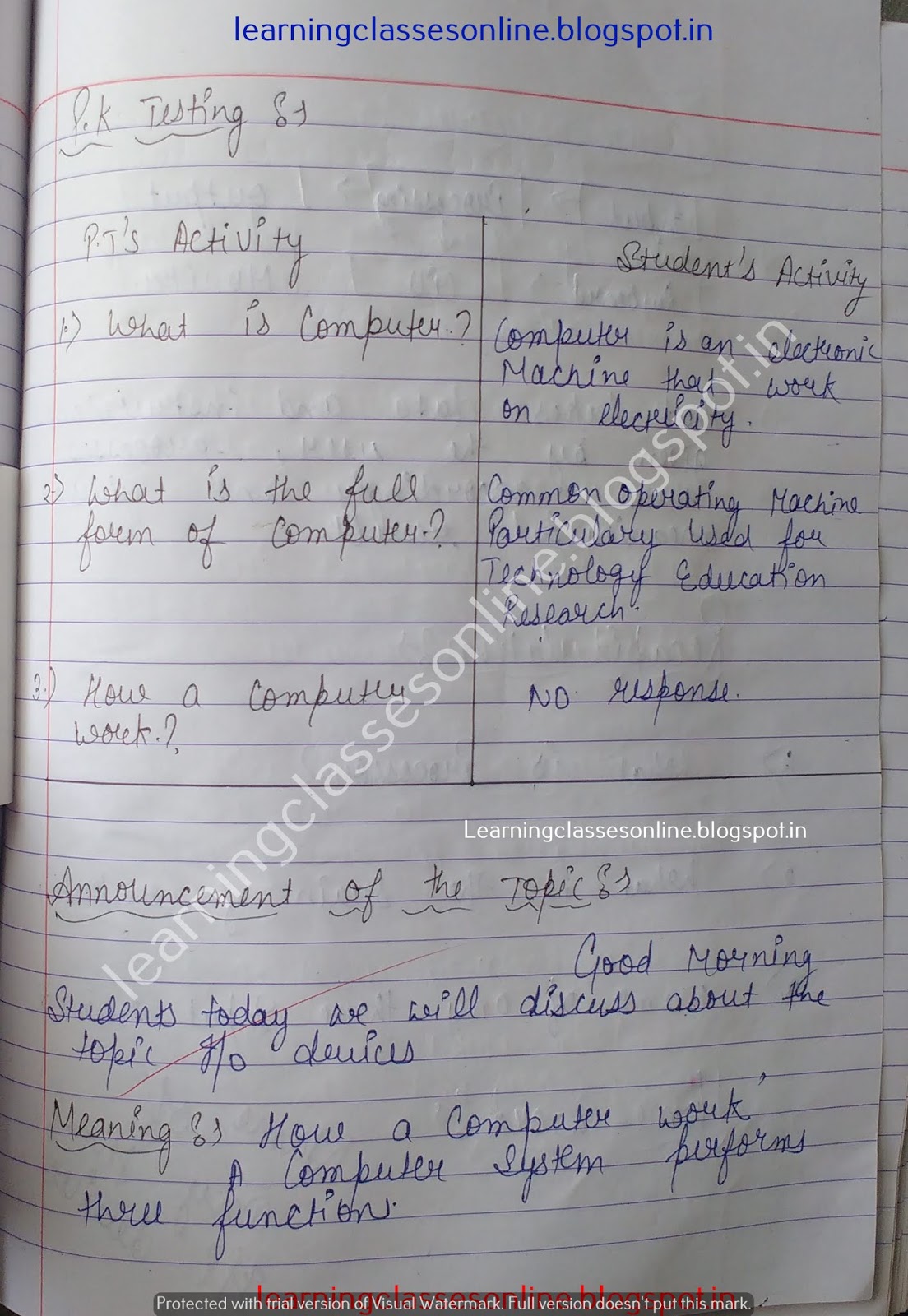 Lesson Plan For Computer Science For B Ed On Input And Output Devices