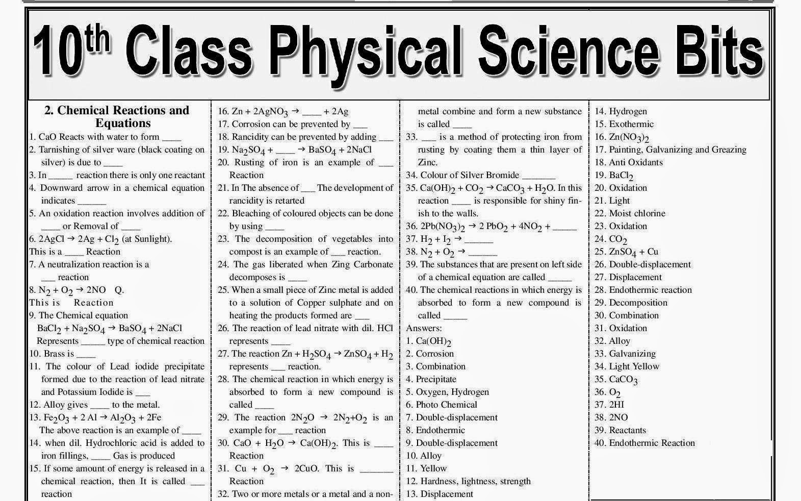 10th CLASS PHYSICS Chemical Reactions And Equations TELUGU 10th CLASS PHYSICS Chemical Reactions And Equations TELUGU
