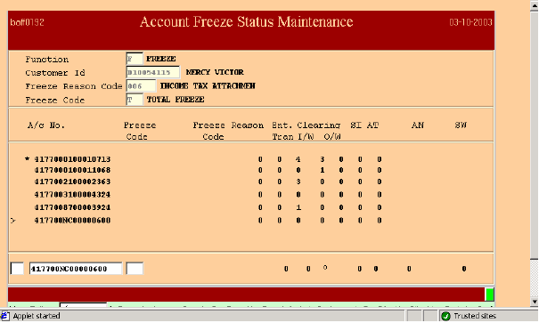 Freezing/Unfreezing of Accounts using finacle command / menu option ...