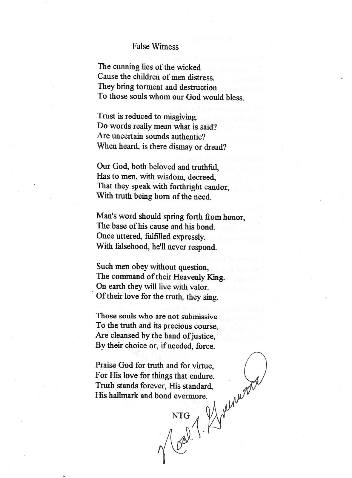 Thoughts From Noal: False Witness