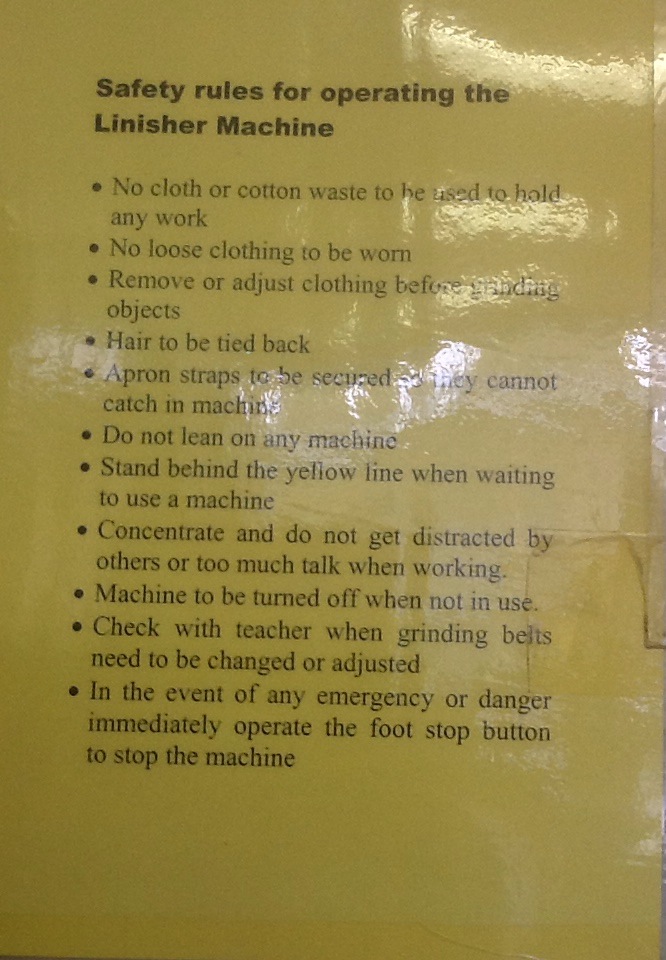 Linisher: Safety photos