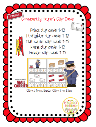 Community Helper's Clip Cards -5 sets Numbers 1-12 ~ Preschool Printables