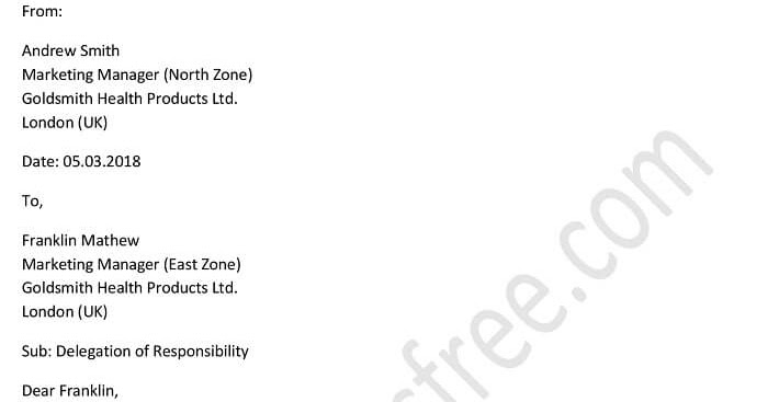 Sample Letter Format for Delegation of Responsibility