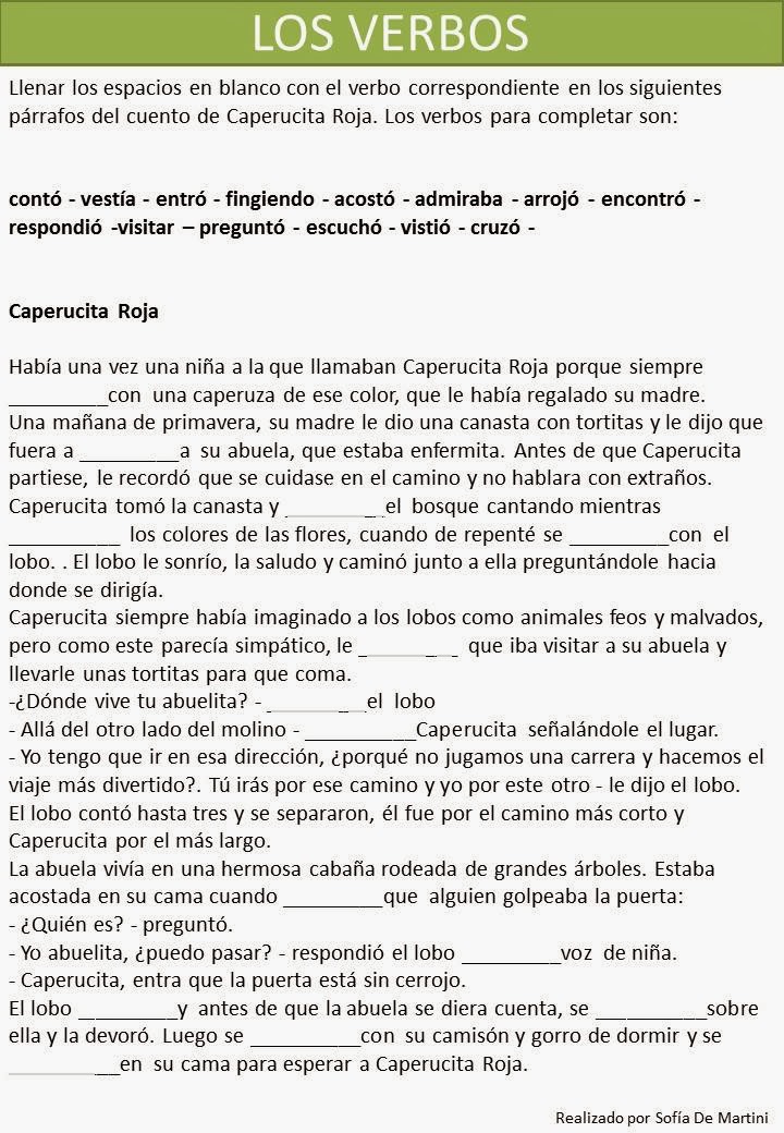 Planeta Juegos: Ejercicios con los verbos en el cuento de Caperucita Roja