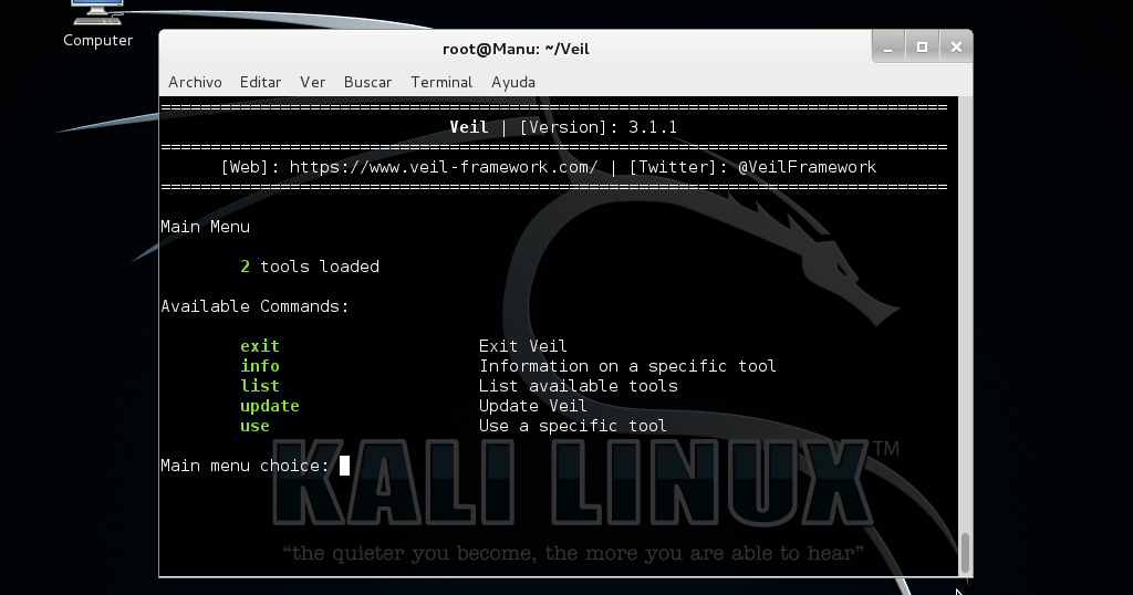 Salamanca Geek --- Hacking Ético y Seguridad Informática: Instalar Veil 3 en Kali Linux 1 (moto)
