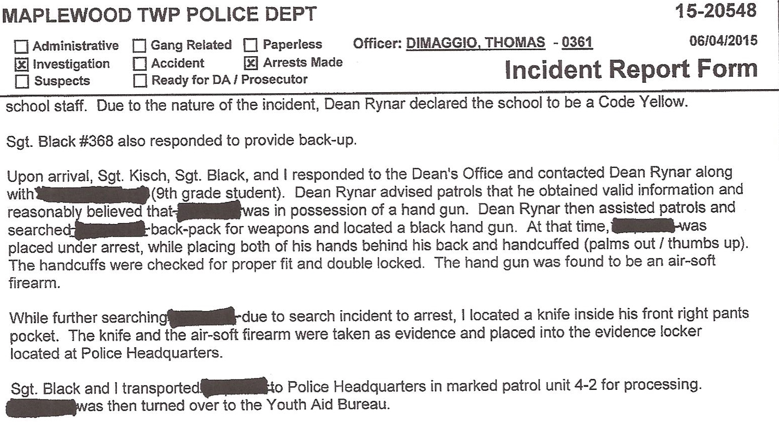 Maplewoodian.com: CHS WEAPONS ARREST POLICE REPORT REVEALS DETAILS