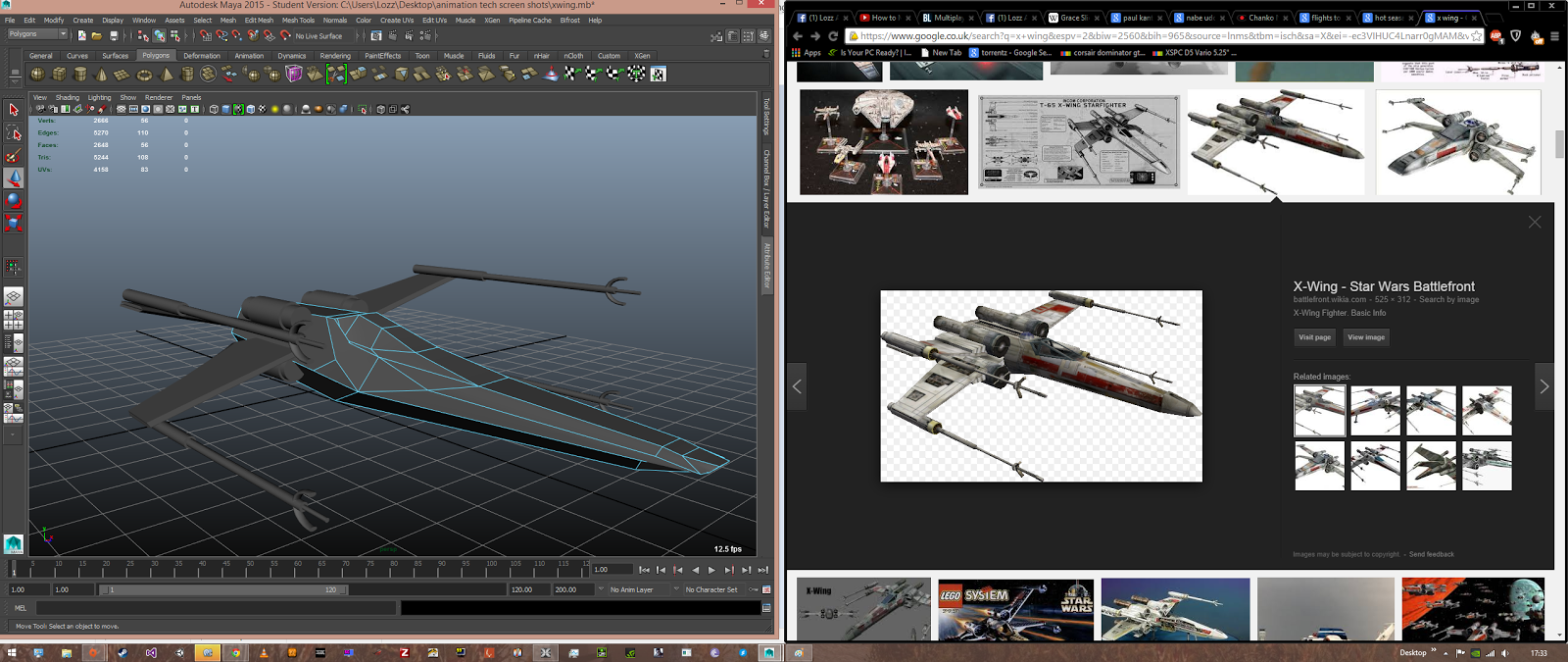 3d Modelling and Animation: Finishing X wing Model