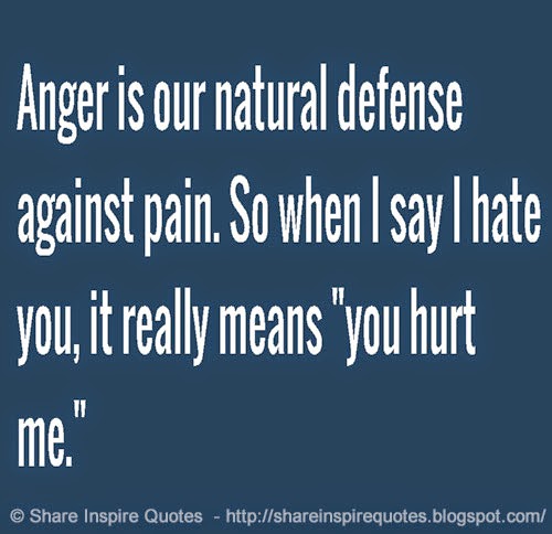 Anger is our natural defense against pain. So when I say I hate you, it ...