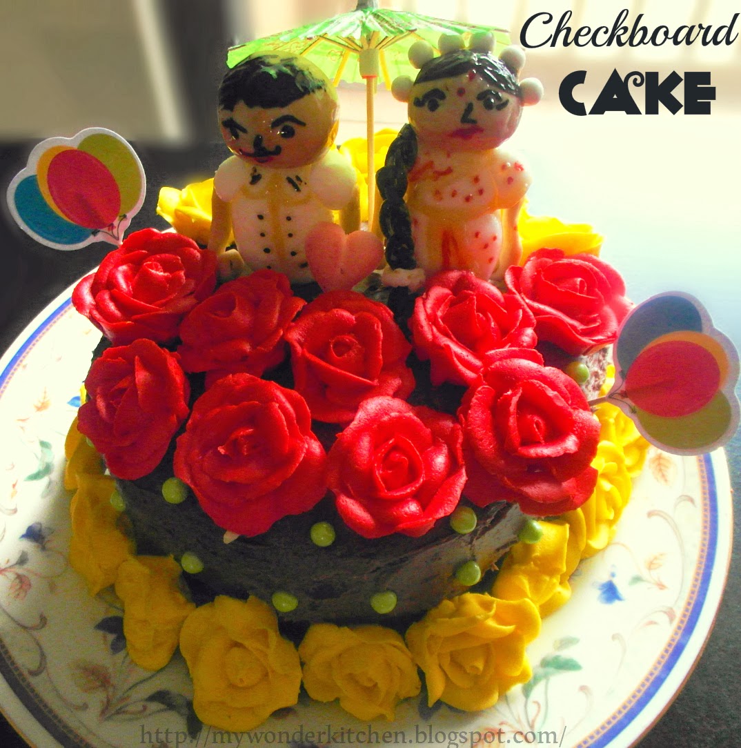 Checkerboard cake (made without any special pan )