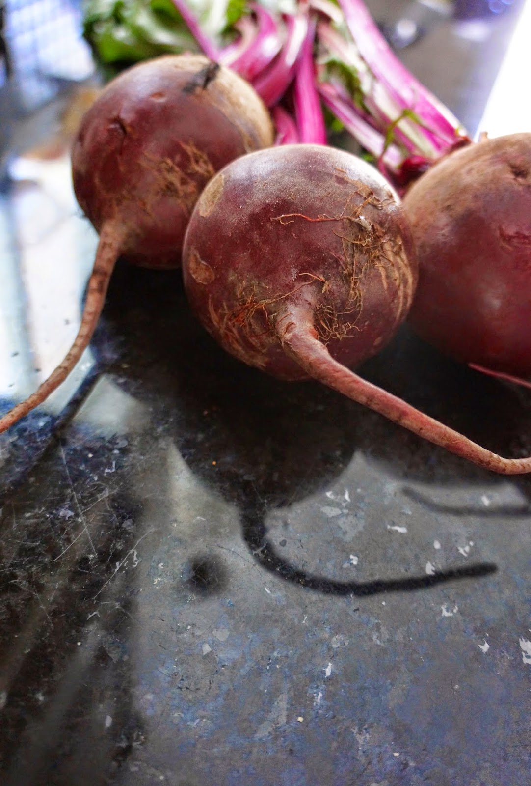 Raw beetroot, red cabbage and carrot salad