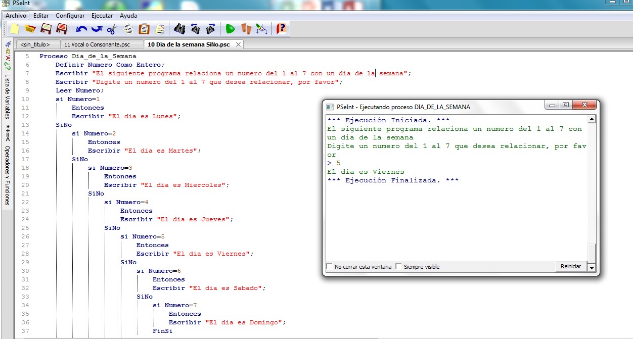 Ejercicios 7 8 9 10 y 11 de PseInt
