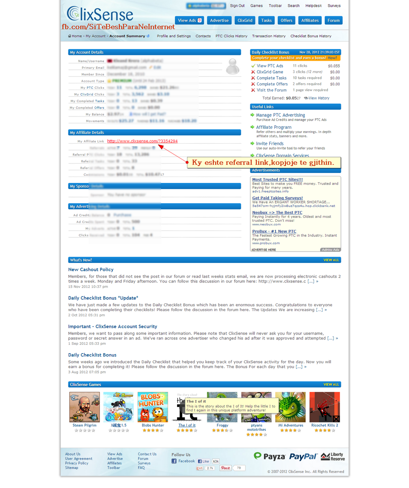 Si te besh para ne internet: ClixSense