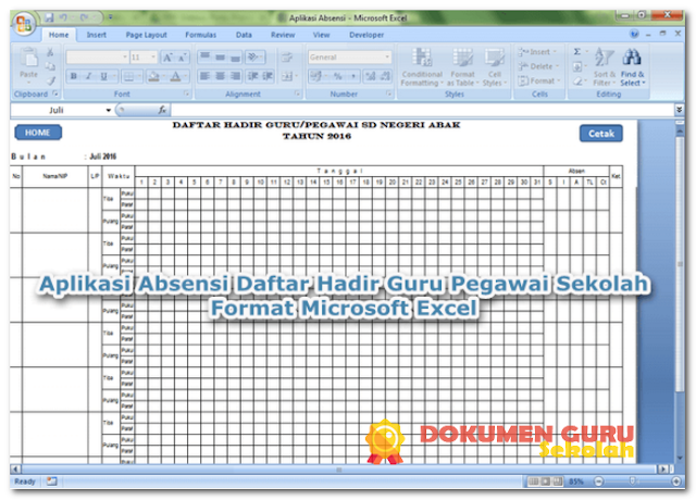 Aplikasi Absensi Daftar Hadir Guru Pegawai Sekolah Format Microsoft ...