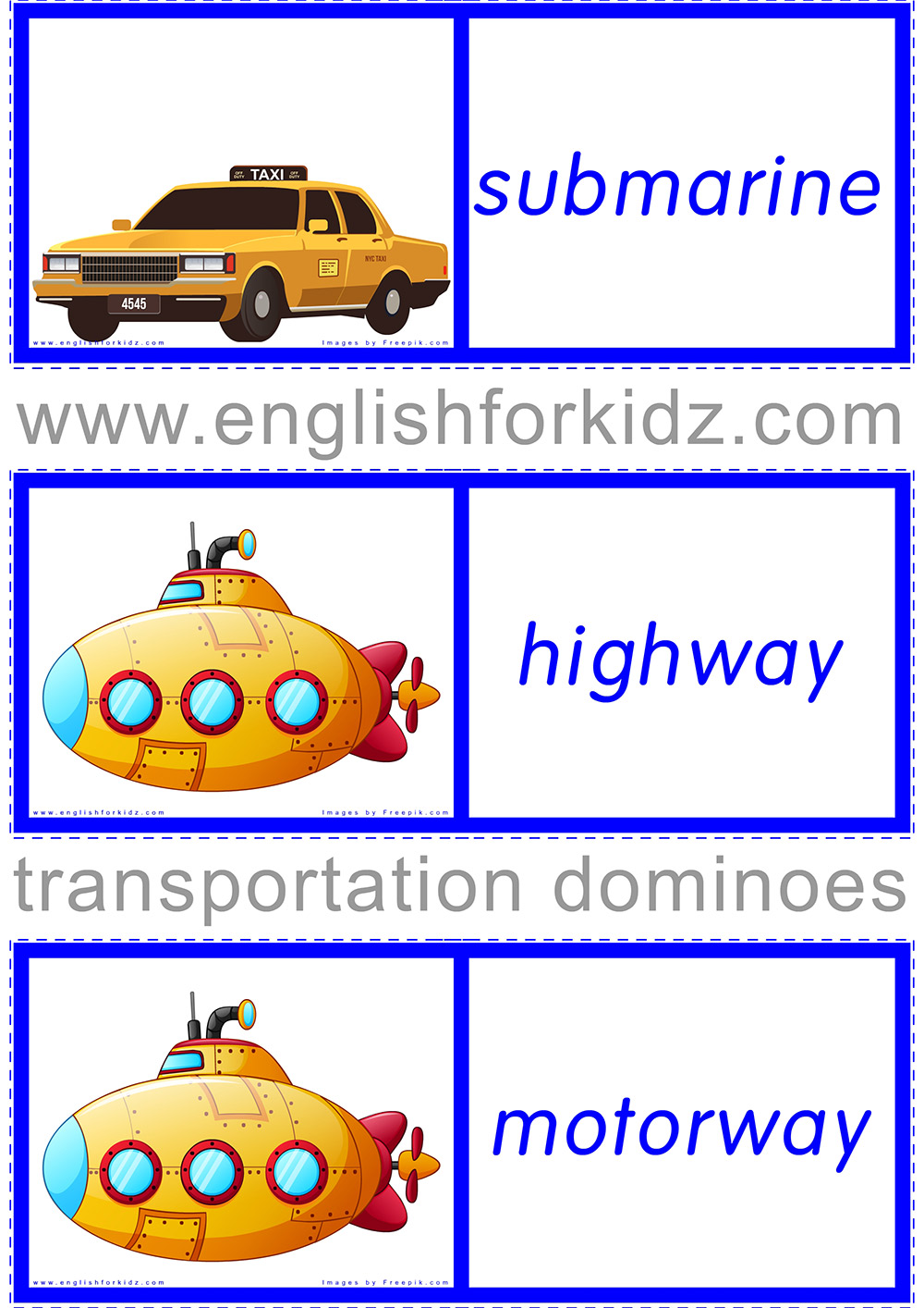 Printable Transportation Dominoes