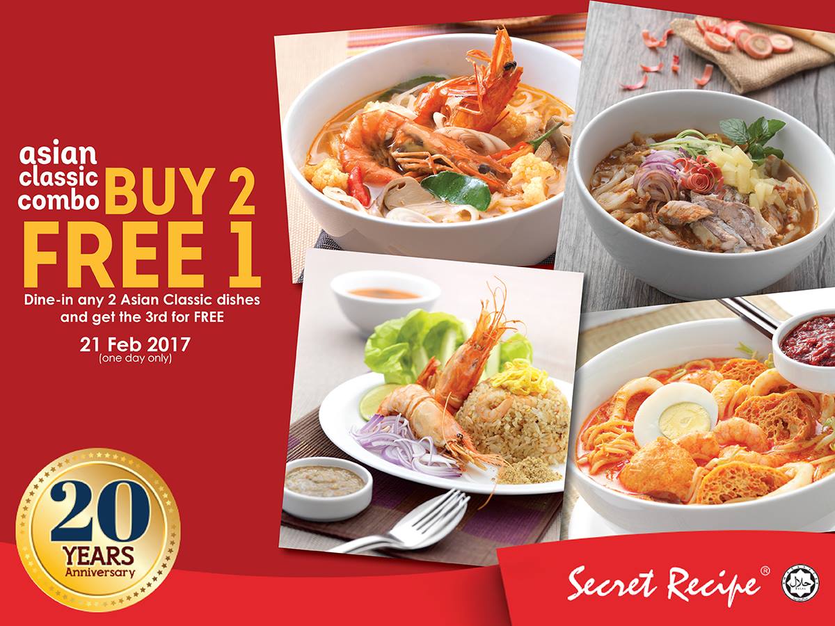 BestLah: Secret Recipe - Enjoy Buy 2 FREE 1 On Asian Classic Menu (21 Feb)