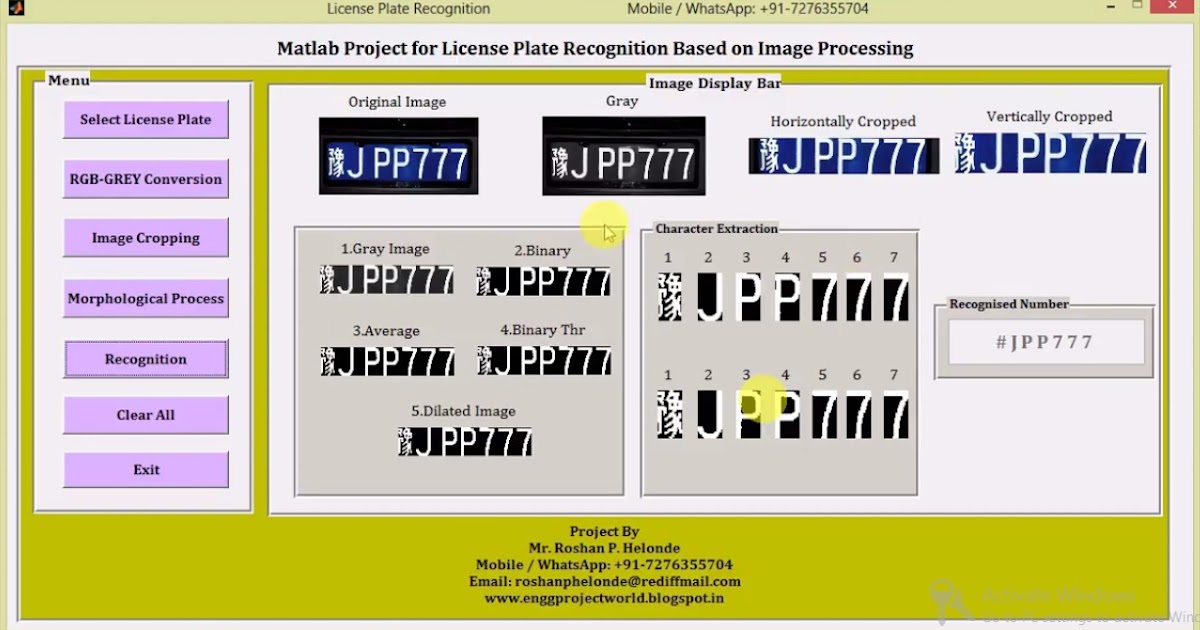 Car Number Plate Recognition using Image Processing Full Matlab Project With Source Code ~ Low ...