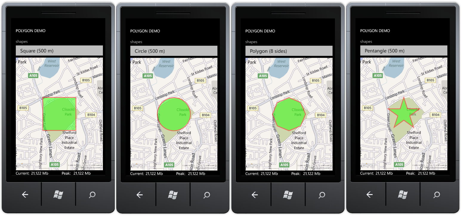 Drawing shapes on top of Bing Maps in a WP7 app