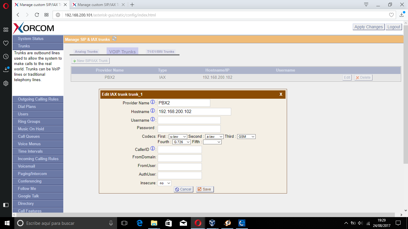 PBXs basadas en Asterisk: Troncal entre PBXs conectadas en LAN