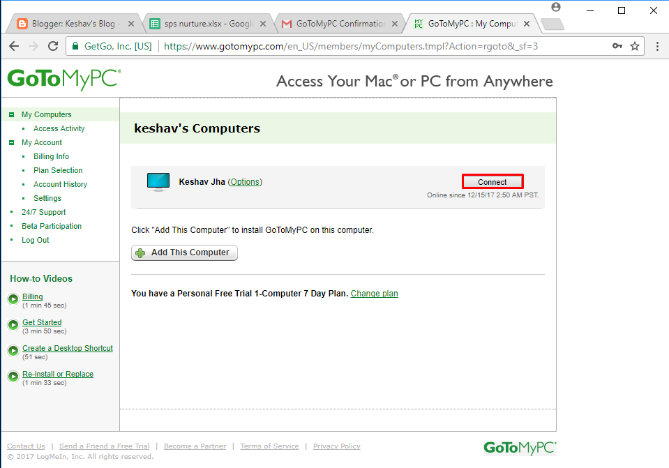GoToMyPC: - Keshav's Blog