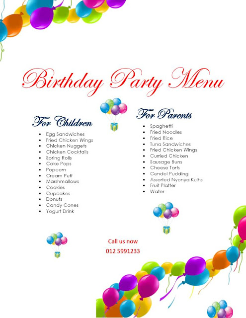L'mis Cakes & Cupcakes Ipoh Contact : 012-5991233 : Birthday Party Menu