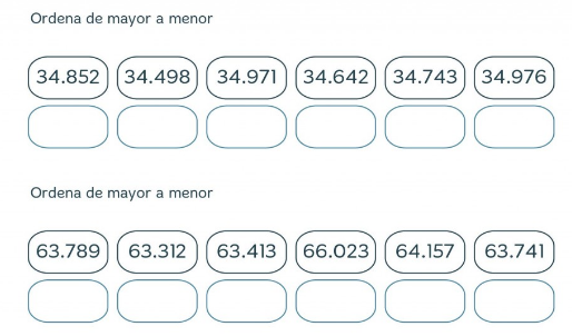 Matemáticas : Ordena de mayor a menor y de menor a mayor