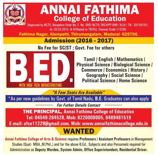 Annai Fathima College of Arts and Science, Madurai, Wanted Assistant ...