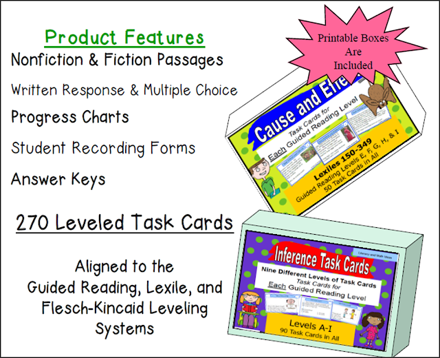 Literacy & Math Ideas: Leveled Task Cards Bundle (Guided Reading Levels ...